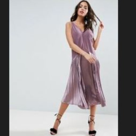 ASOS | Dresses | Asos Cami Pleated Satin Paneled Midi Dress | Poshmark